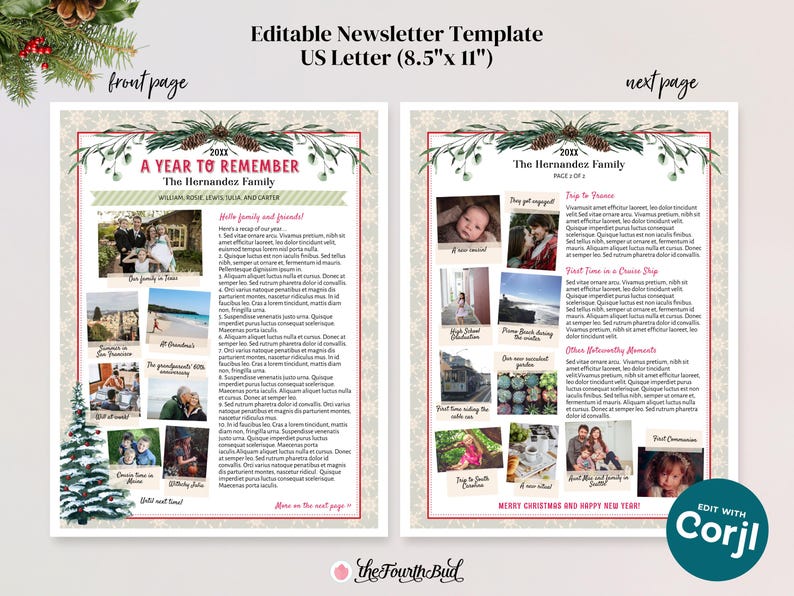 Christmas Newsletter Template With Photos: Two Page Family Year in ...