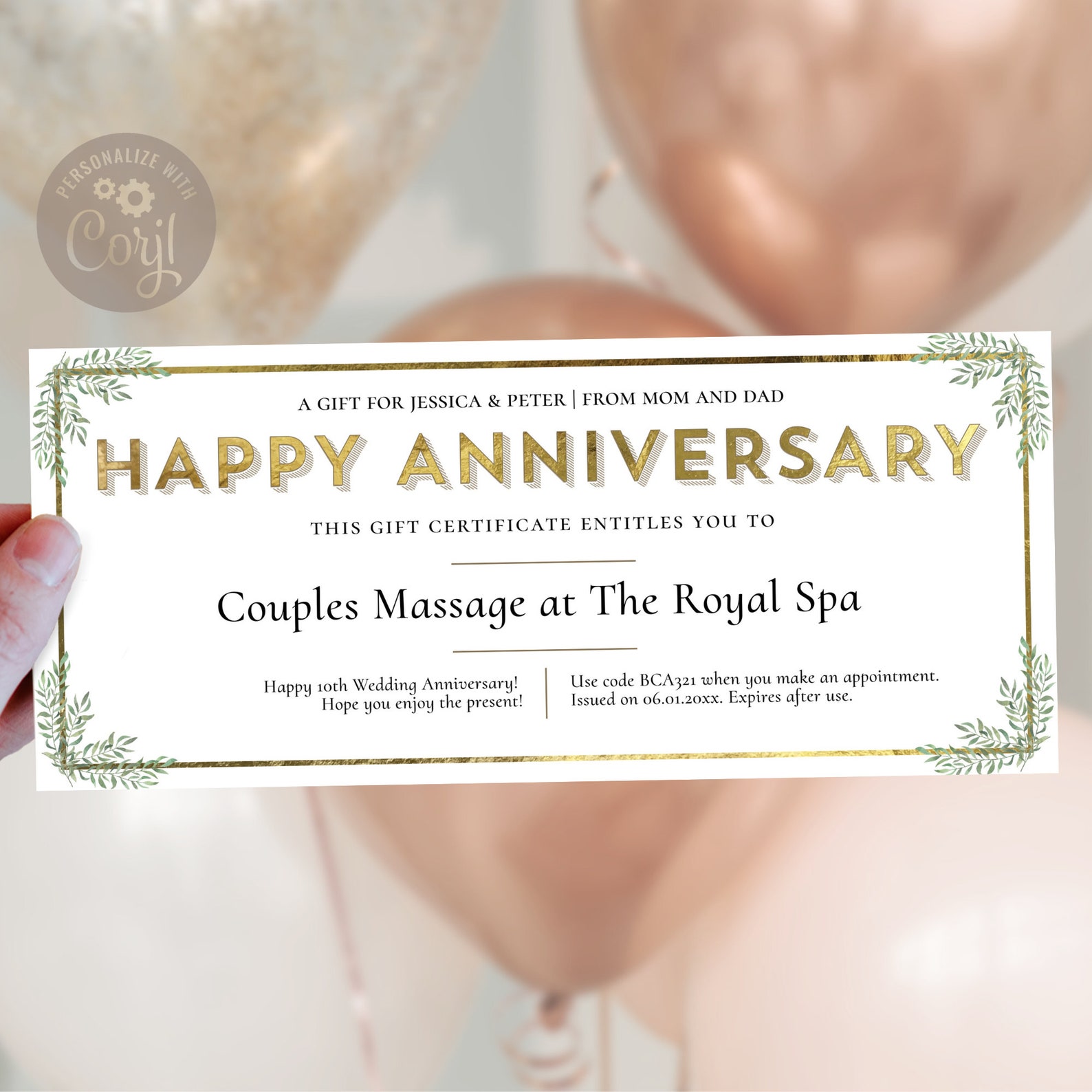 Happy Anniversary Gift Certificate Template / Elegant Aniversary Coupon ...