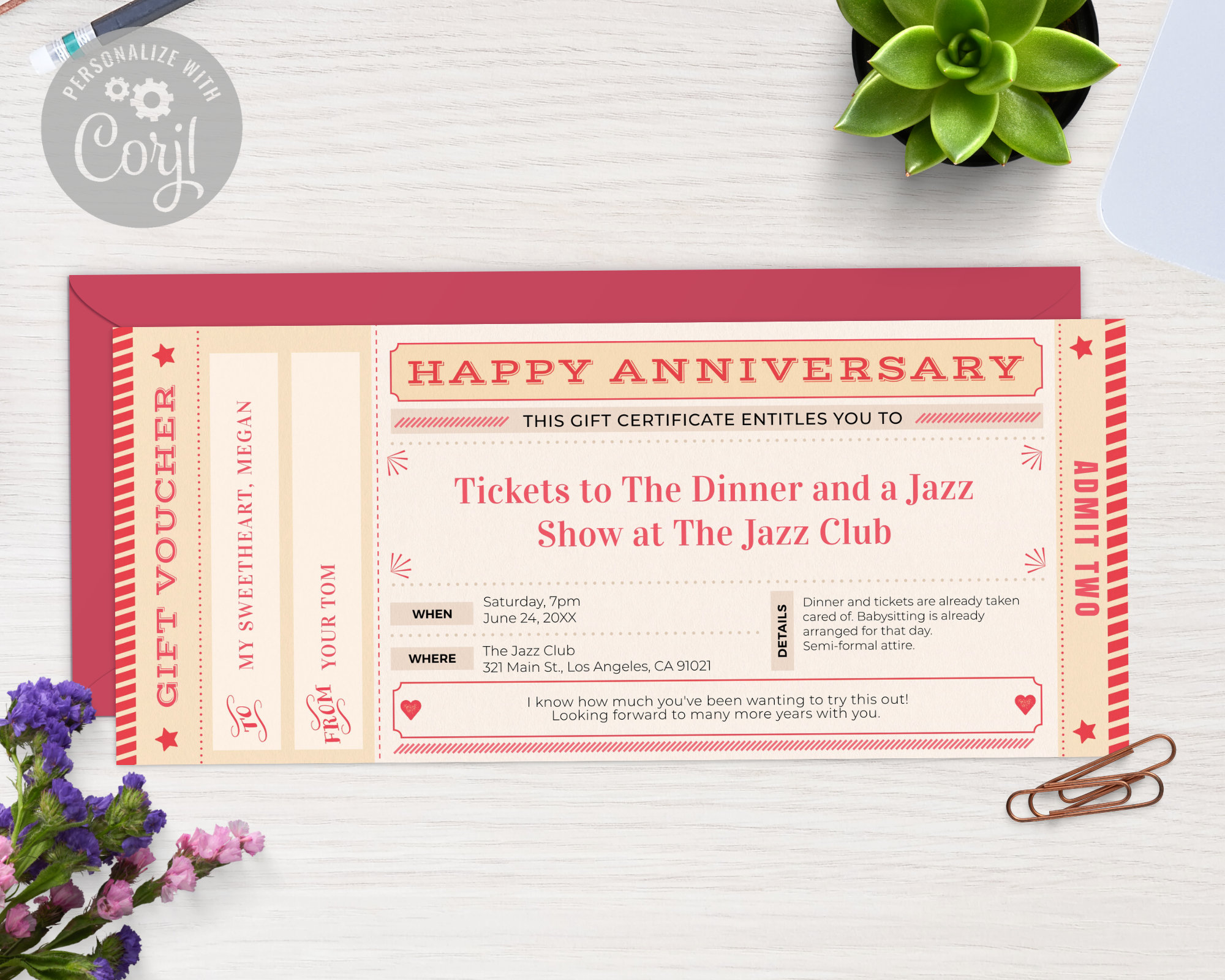 Fun Anniversary Gift Voucher Template / Editable Event or Activity ...