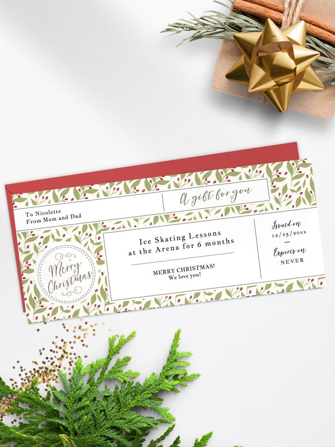 Editable Christmas Gift Certificate Template: Holiday Voucher Coupon ...