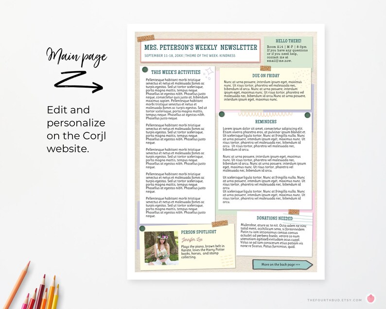 Teacher or Class Newsletter Template Two Pages / Editable Weekly ...