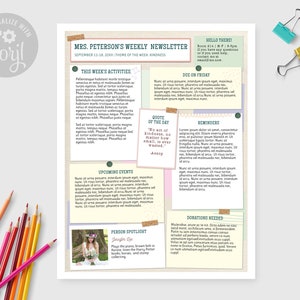Editable Teacher Newsletter Template US Letter - Weekly Newsletter for ...