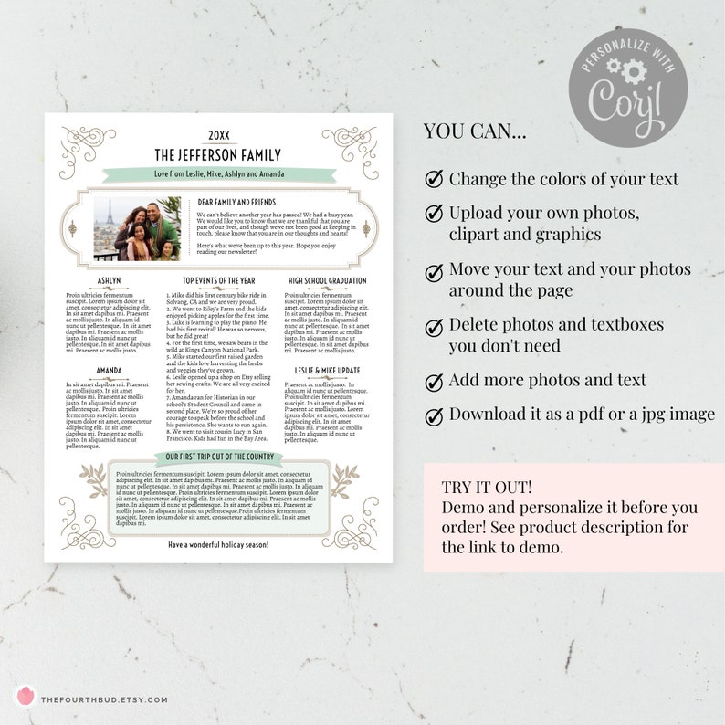 Editable Newsletter Template US Letter: Year in Review, Office, or ...