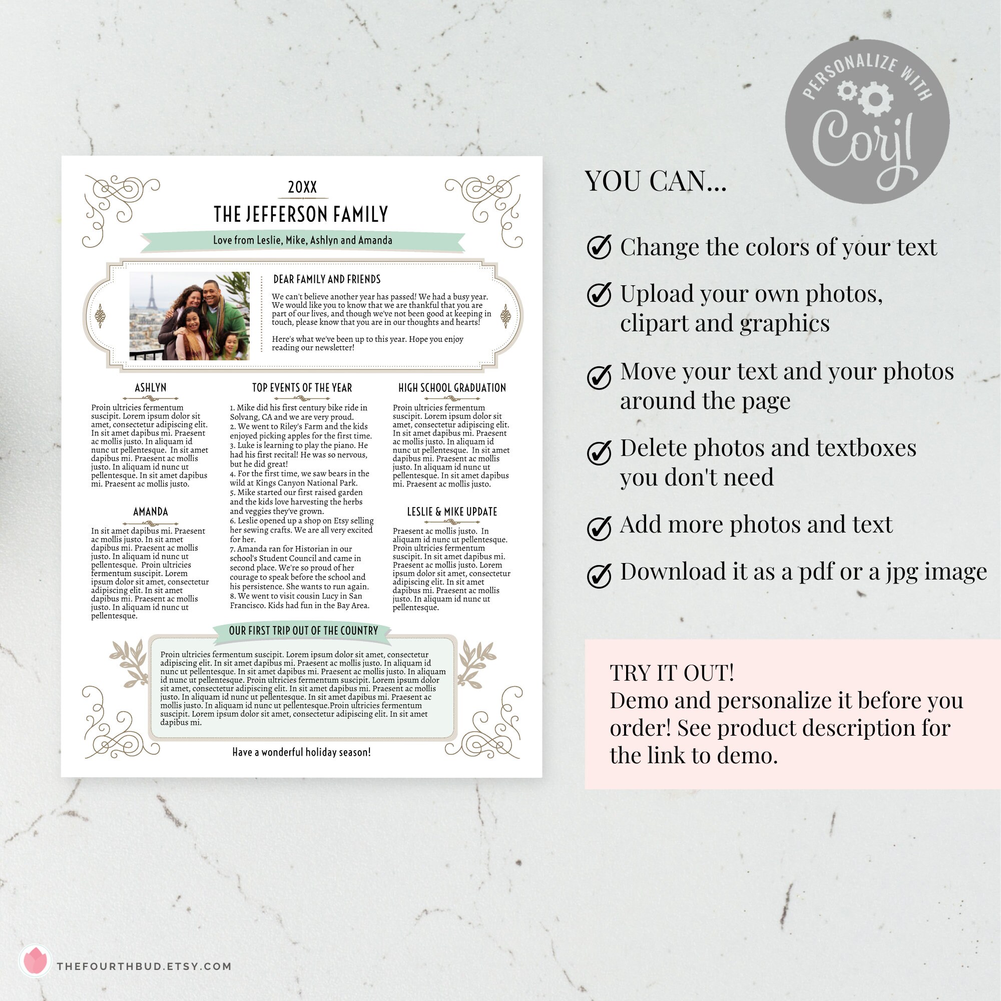 Editable Newsletter Template US Letter: Year in Review, Office, or ...