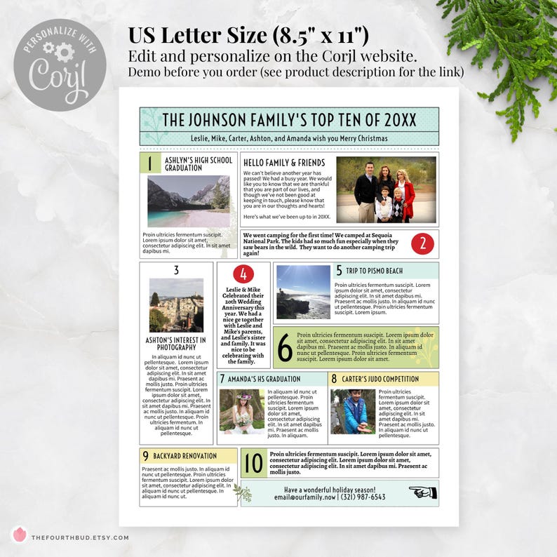 Fun Family Christmas Newsletter Template One Page in US LETTER Size ...