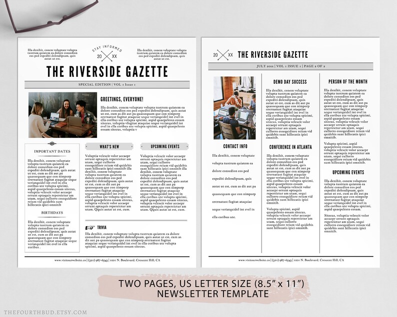 Minimalist Newsletter Template for an Organization, Two-page Newspaper ...