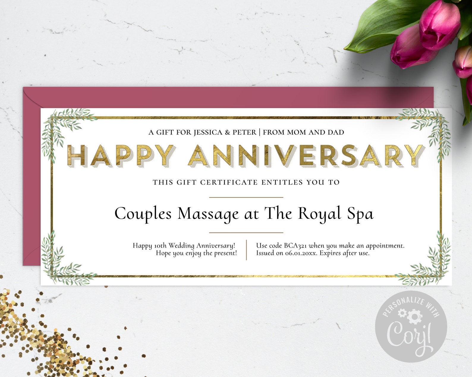 Happy Anniversary Gift Certificate Template / Elegant Aniversary Coupon ...