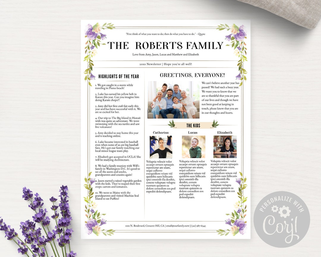 Editable Newsletter Template One Page With Photos /wedding Times ...