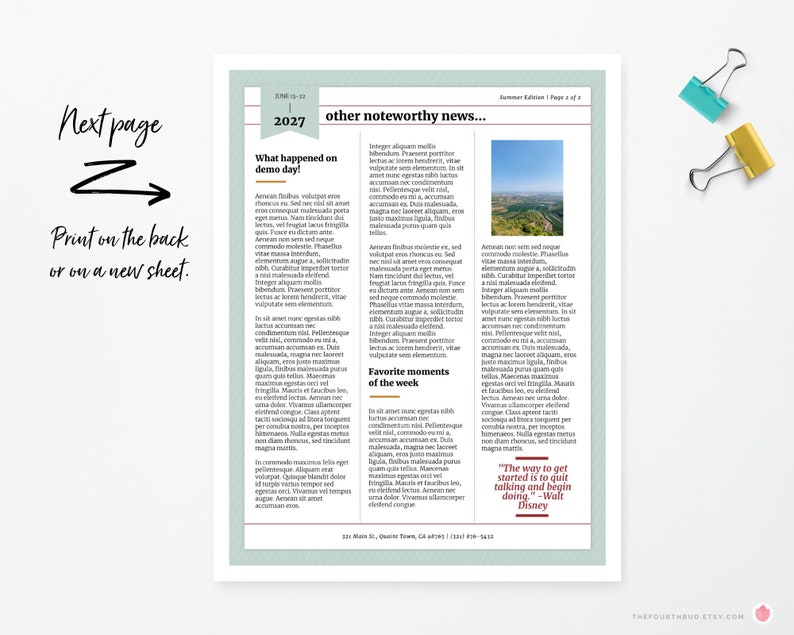Newsmagazine Newsletter Template Two Pages / Editable Family | Etsy