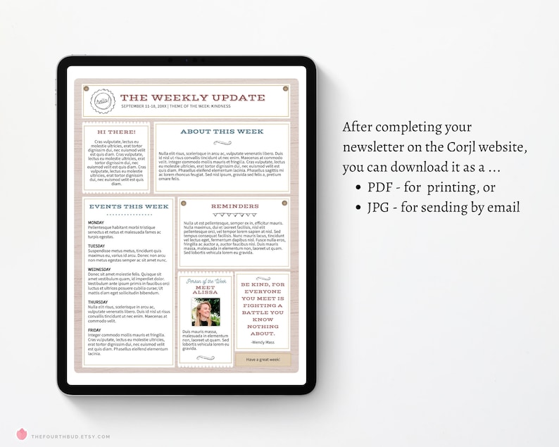 Editable Newsletter Template One Page for Teacher, School, Office or ...
