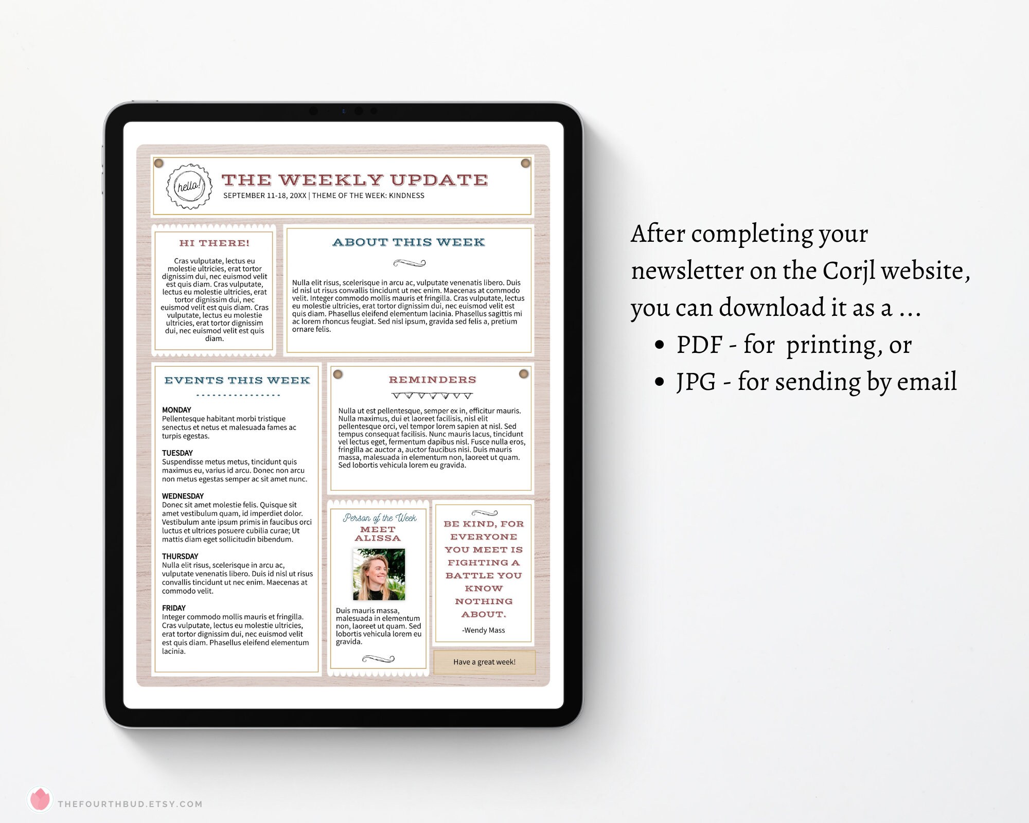 Editable Newsletter Template One Page for Teacher, School, Office or ...