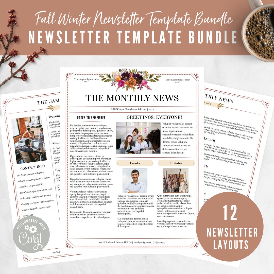 Fall Winter Newsletter Template Bundle 12 Layouts /editable Wedding ...