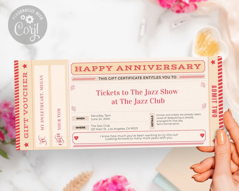 Fun Anniversary Gift Voucher Template / Editable Event or - Etsy