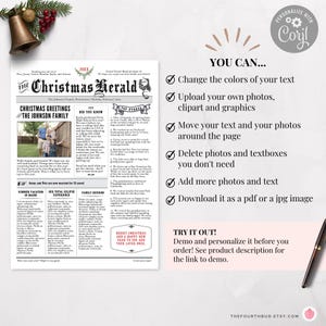A4 Family Christmas Newsletter Template, Old Newspaper Style, One Page ...