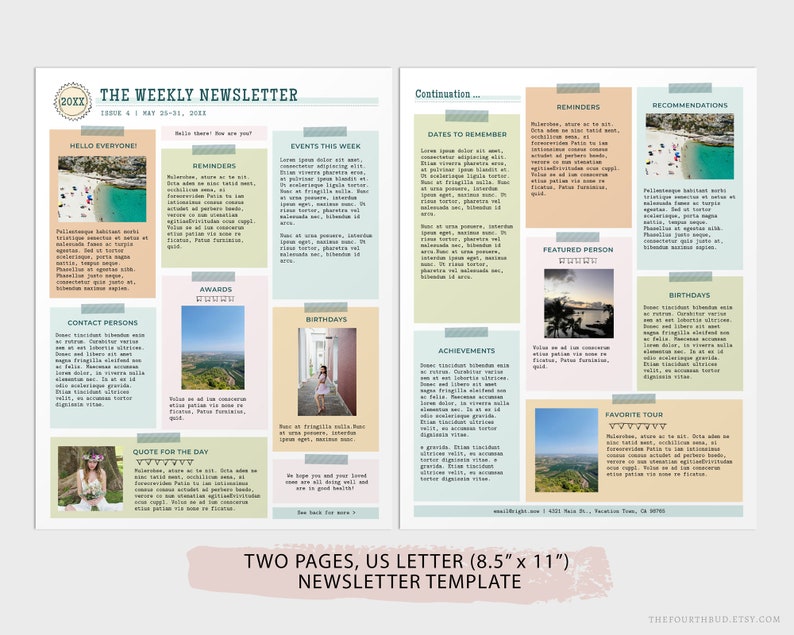 Fun and Bright Newsletter Template Two Pages / Editable / - Etsy