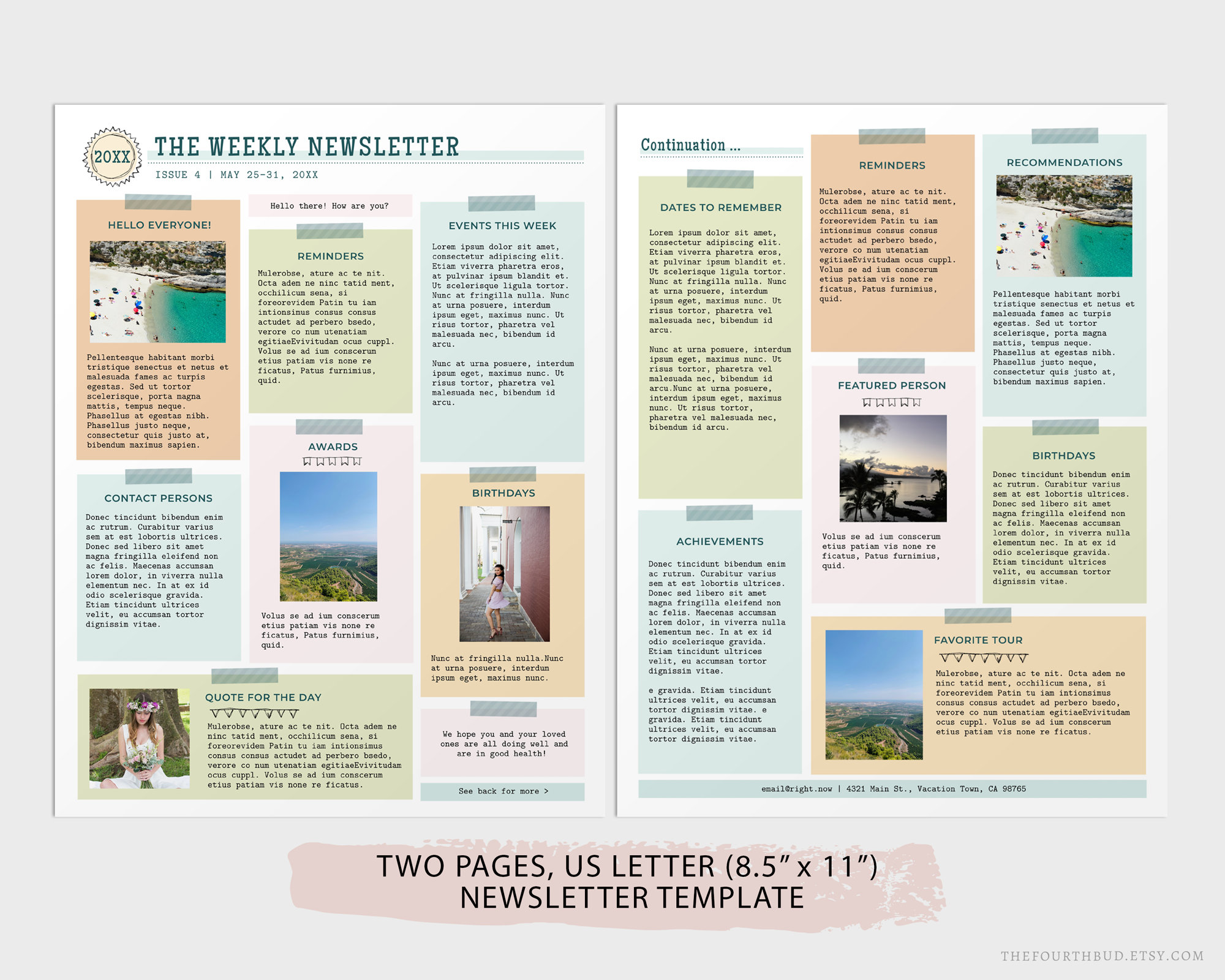 Fun and Bright Newsletter Template Two Pages / Editable / | Etsy