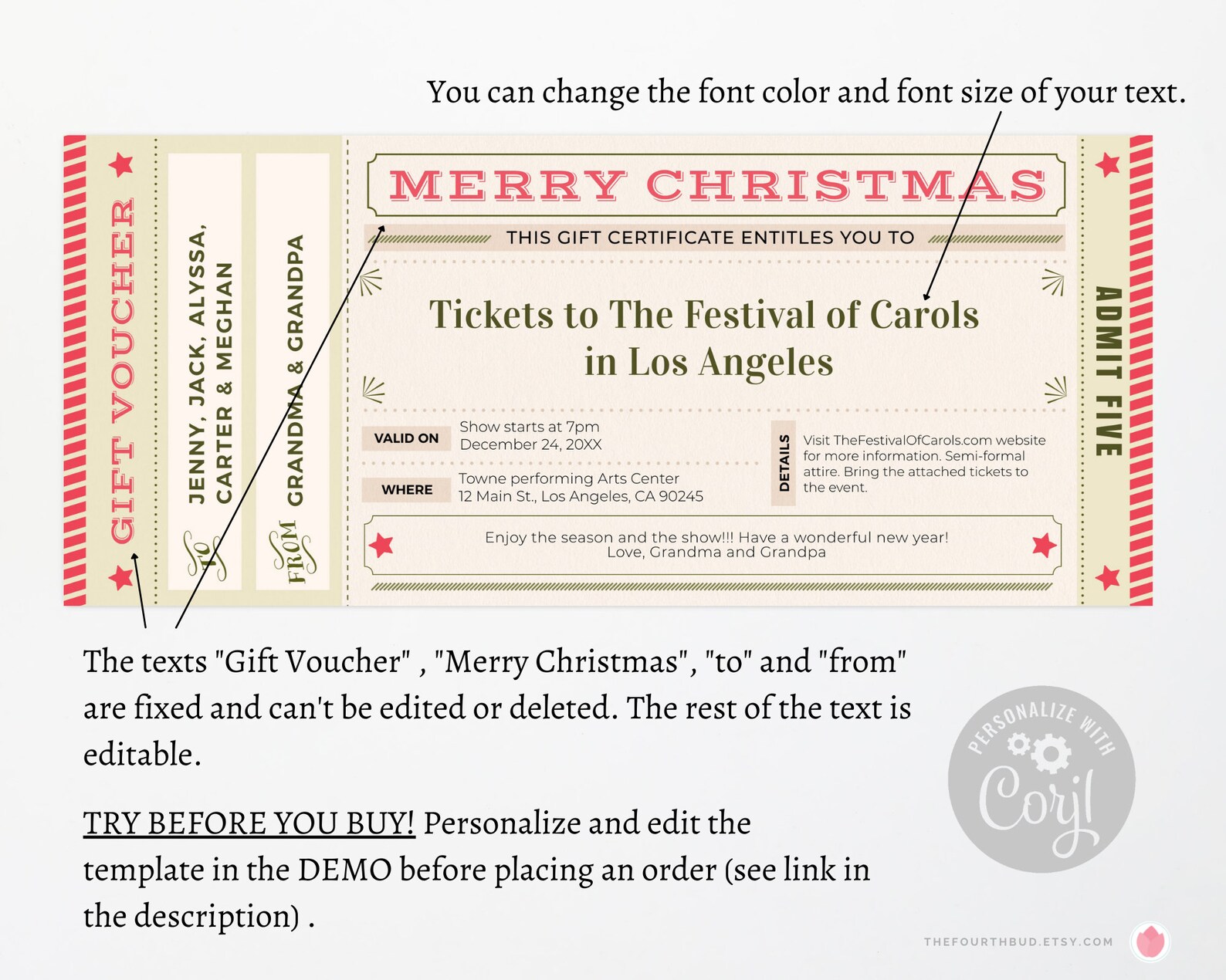 Fun Christmas Gift Voucher Template / Editable Event Ticket Voucher or ...