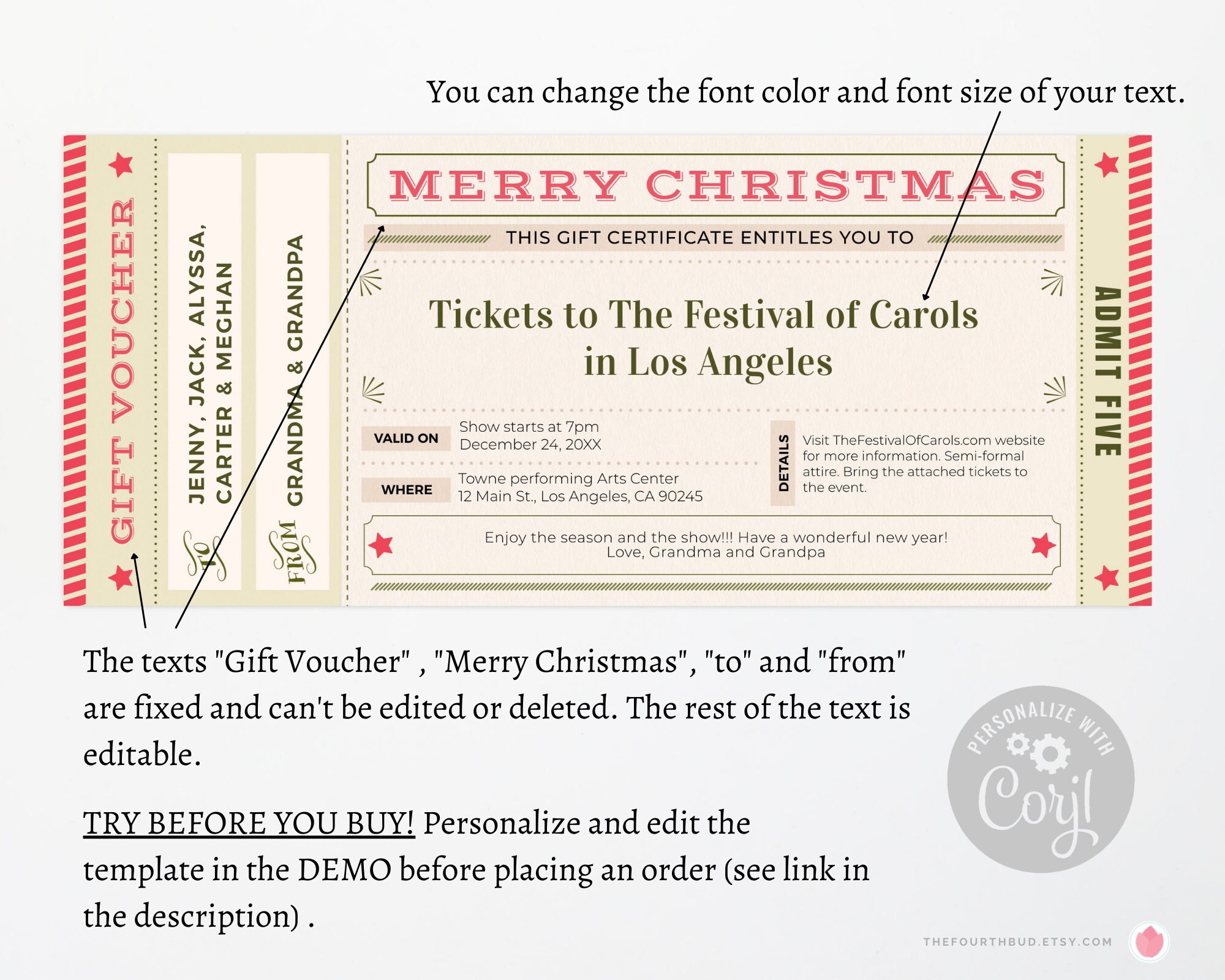 Fun Christmas Gift Voucher Template / Editable Event Ticket Voucher or ...