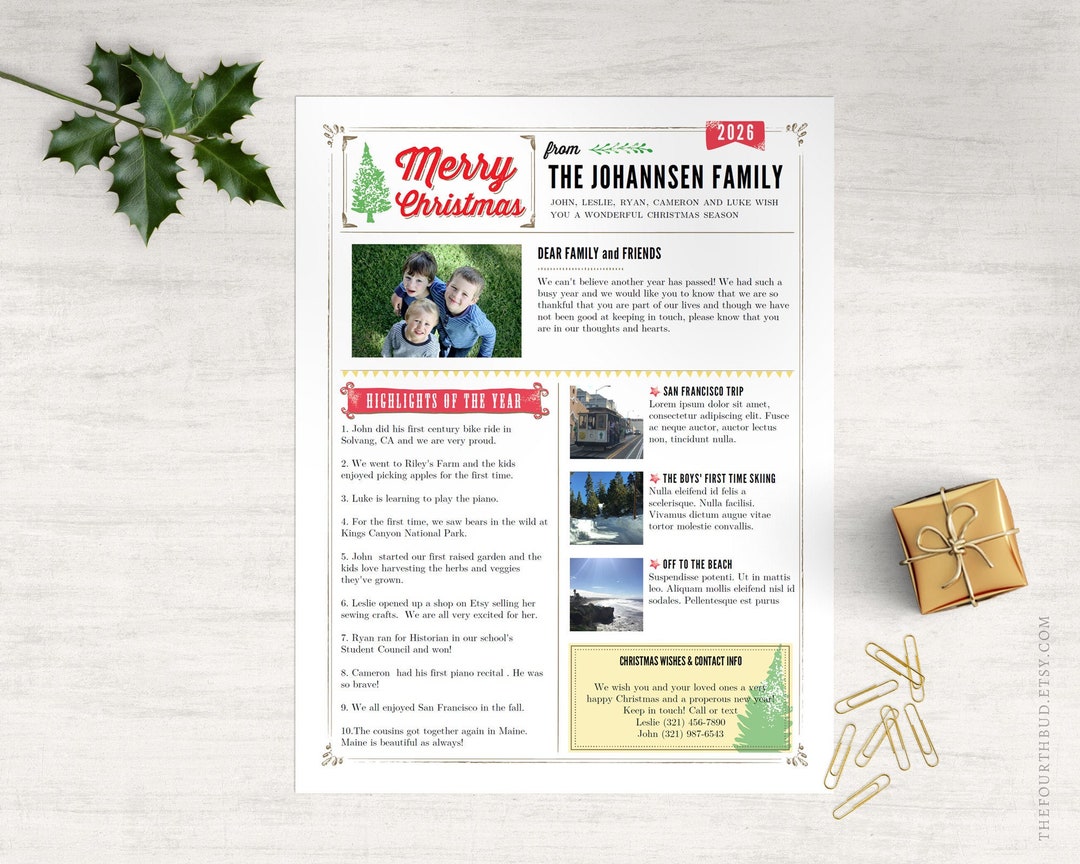 Christmas Newsletter Year in Review Template in PDF for Print - Etsy