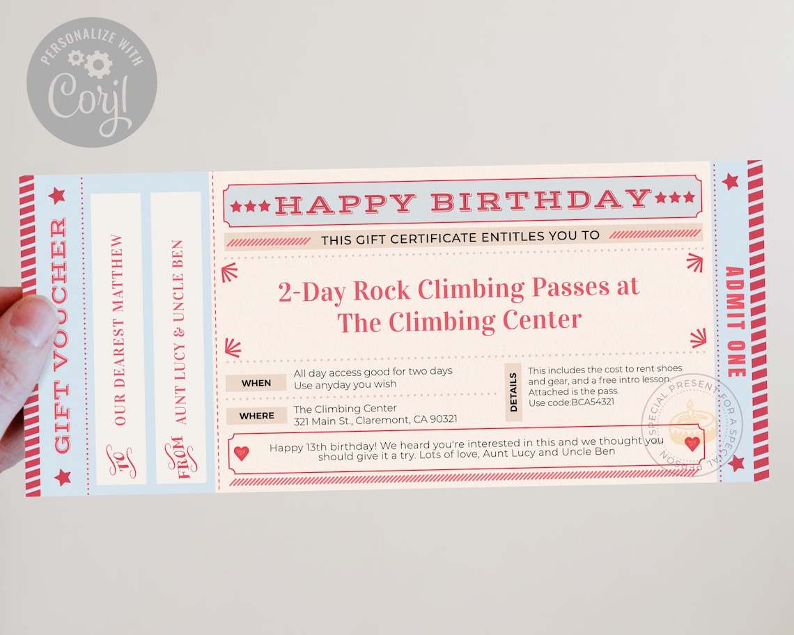 Fun Birthday Gift Voucher Template / Editable Event Ticket - Etsy