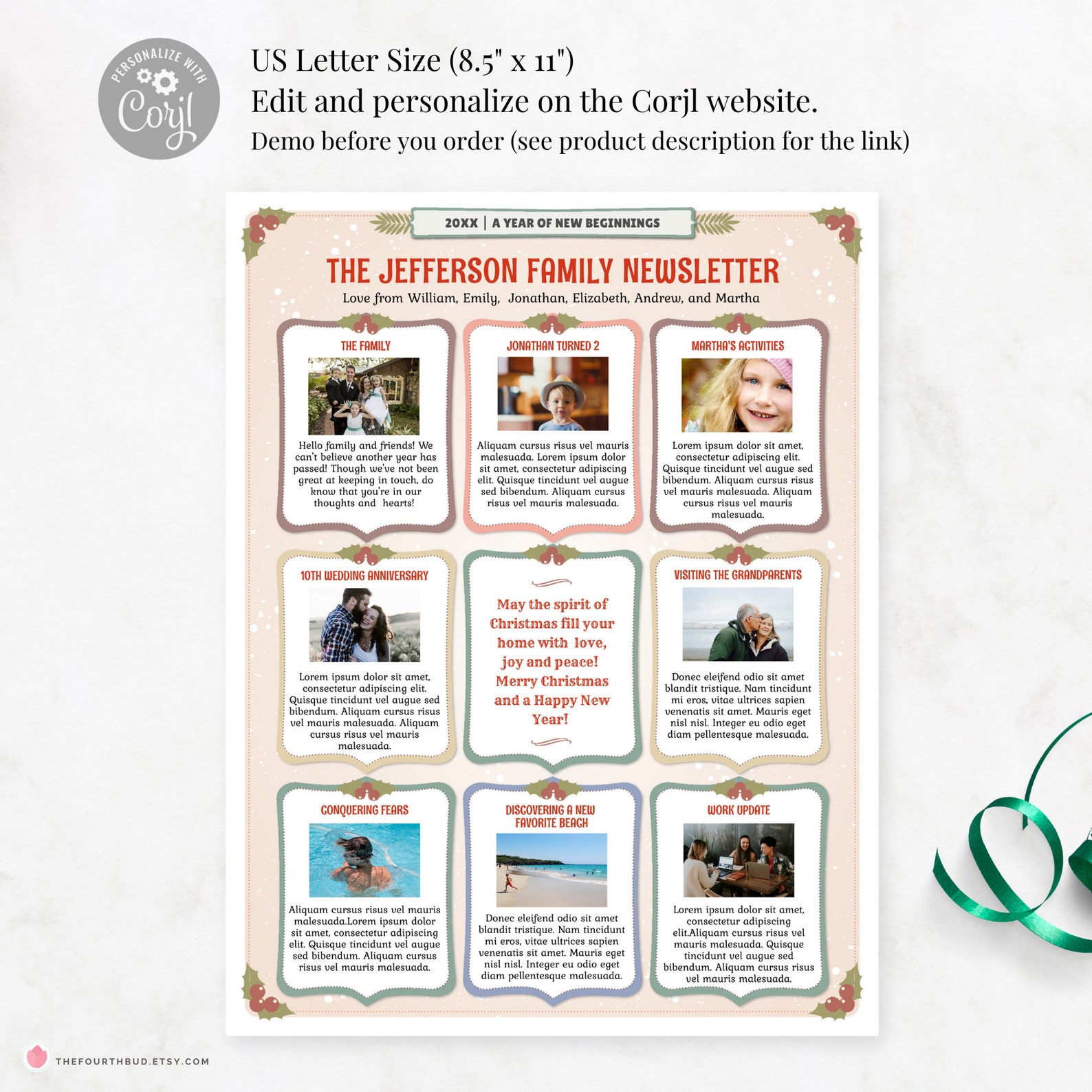 Winter Holly Christmas Newsletter Template: Editable Year in Review ...