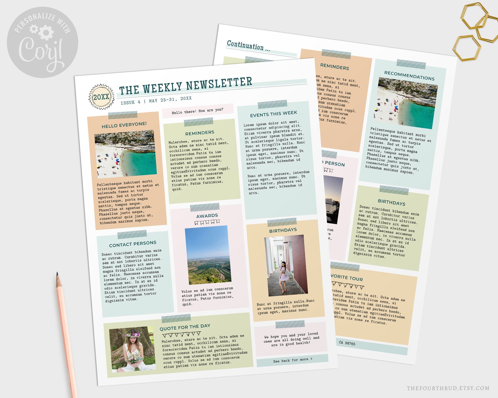Fun and Bright Newsletter Template Two Pages / Editable Family Reunion ...