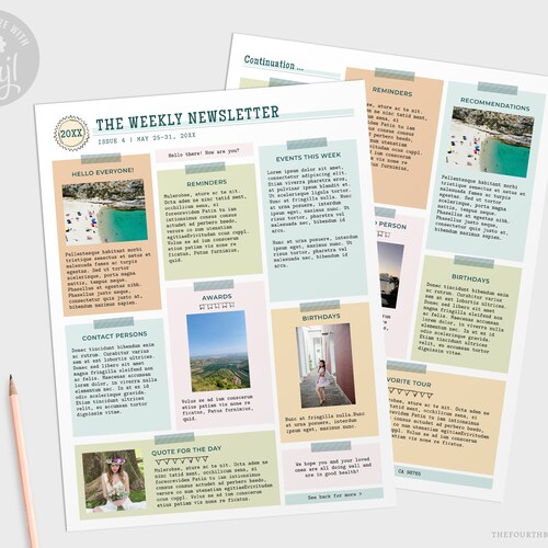 Fun and Bright Newsletter Template Two Pages / Editable / - Etsy