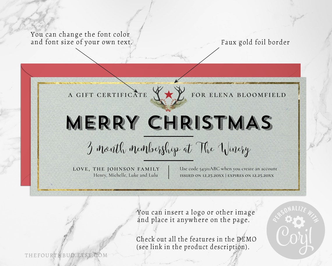Editable Christmas Gift Certificate / Holiday Gift Voucher - Etsy