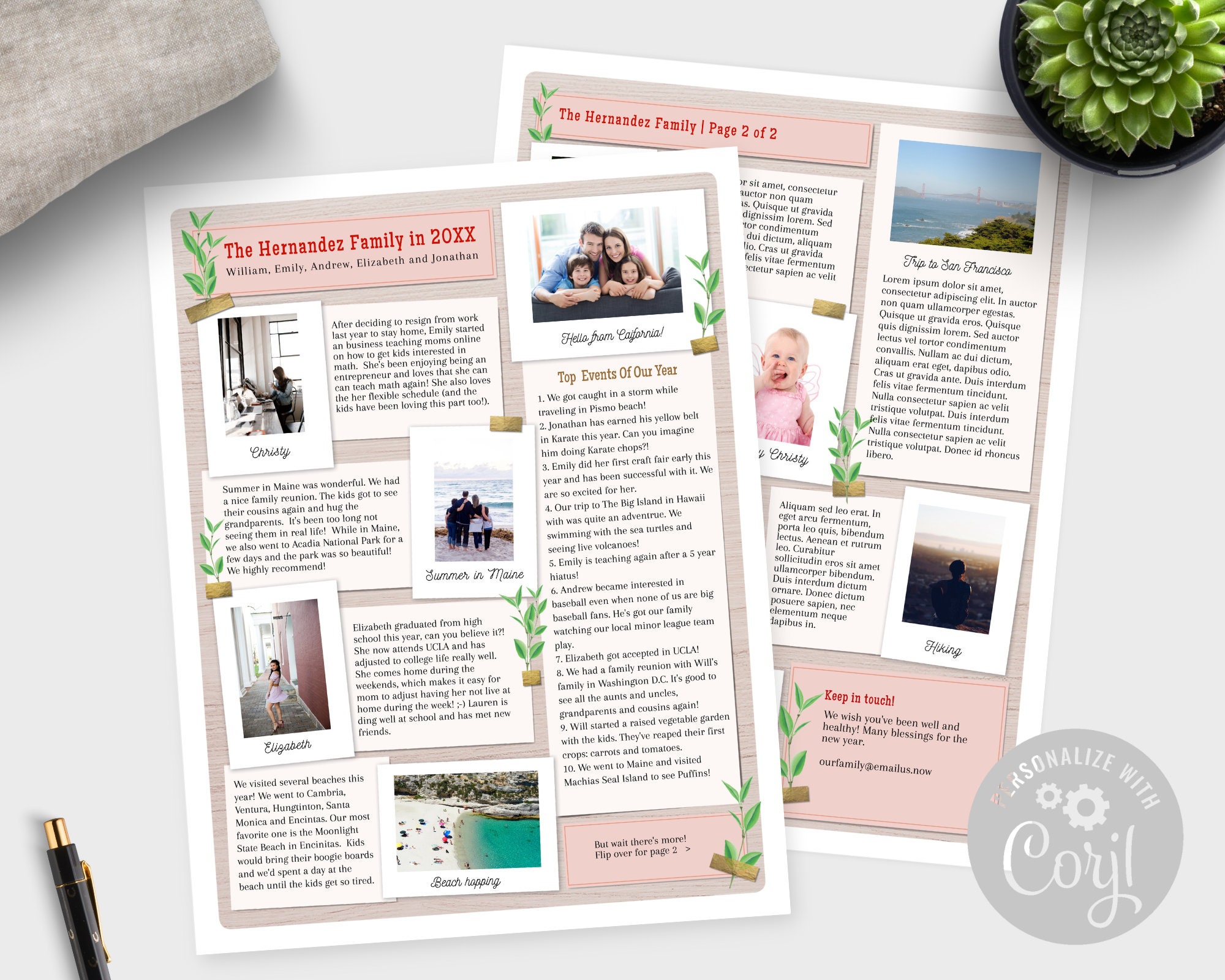 Family Newsletter Template Two Pages / Photo Journal Scrapbook ...