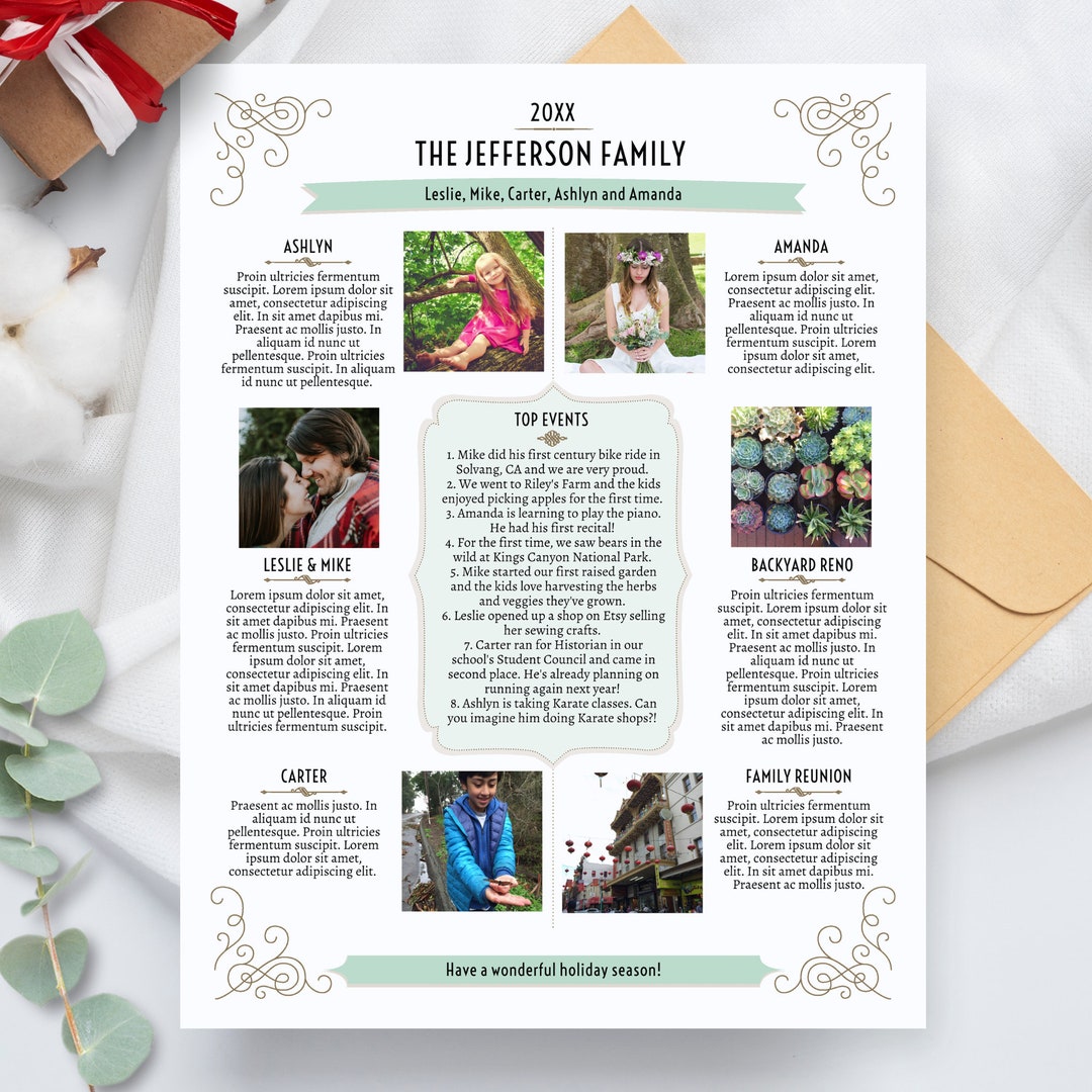 Newsletter Template With Photos US Letter - Family Year in Review News ...