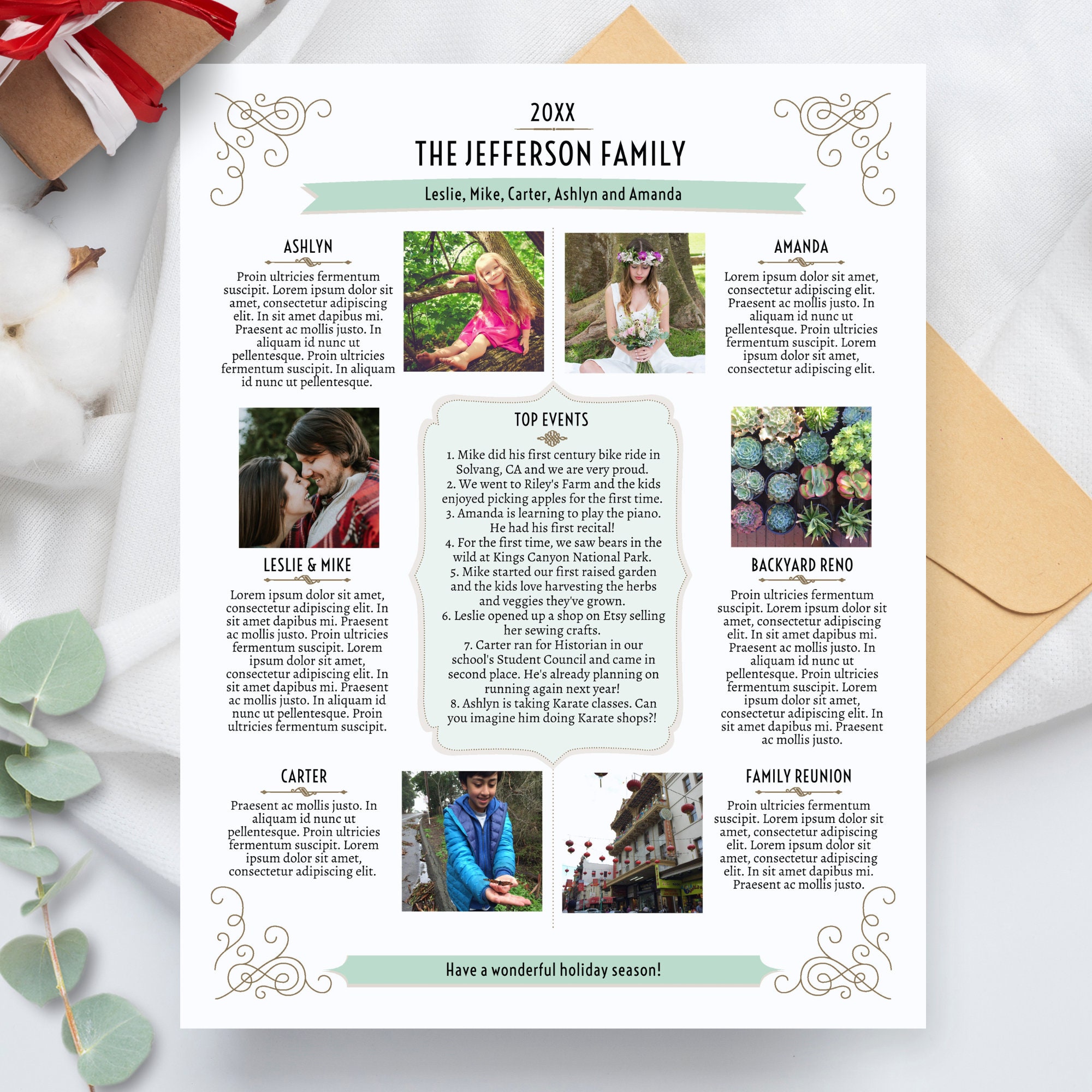 Elegant Family Newsletter Template With Photos / Editable Year in ...