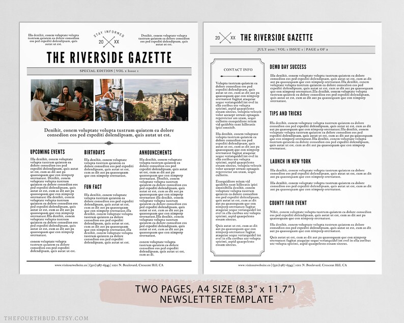Minimalst Newsletter Template for Office Updates, Two Page Newspaper ...