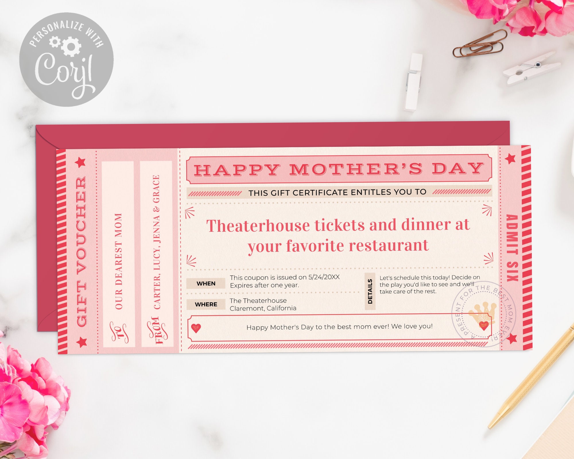 Lovely Mother's Day Gift Voucher Template / Editable - Etsy