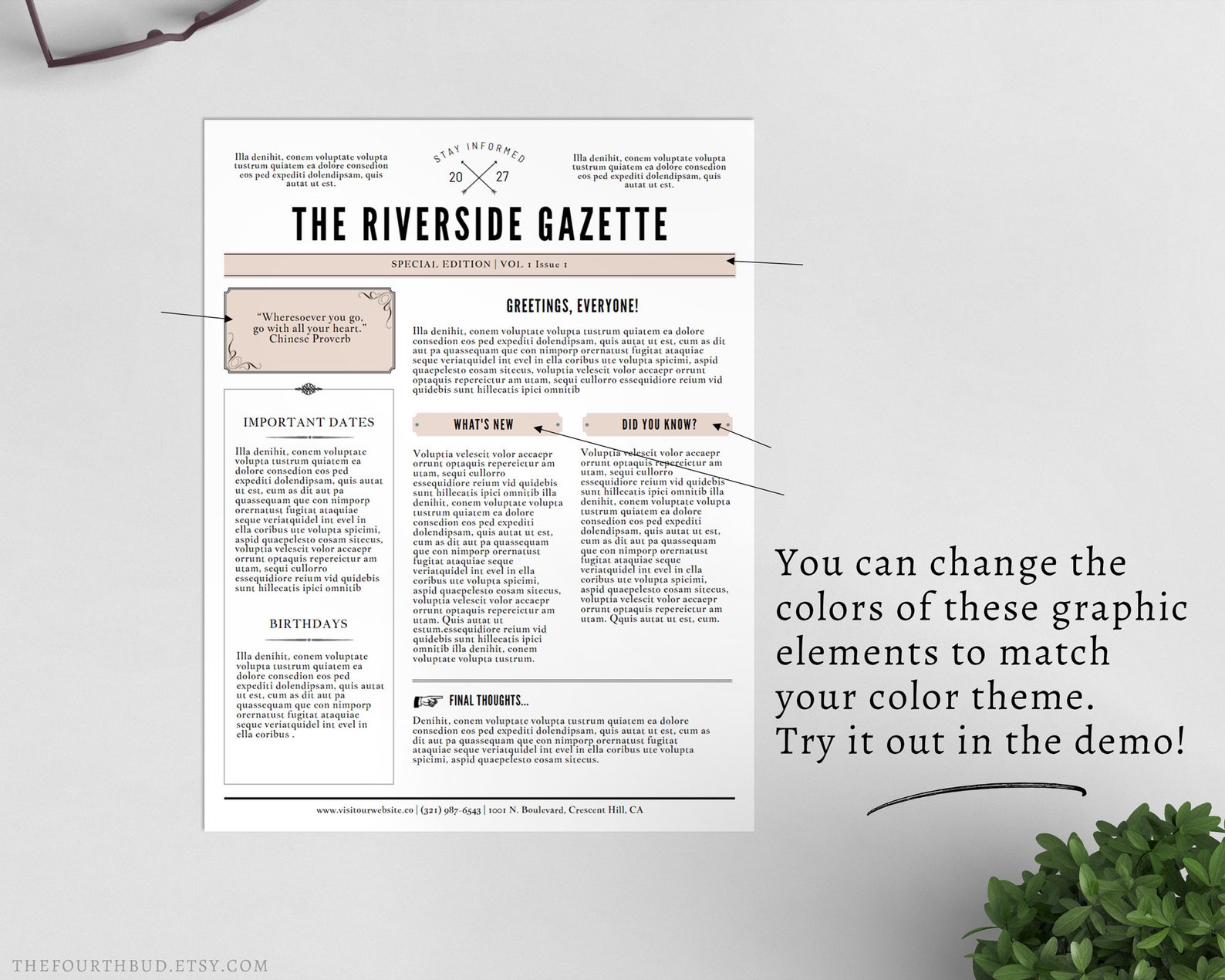 Organization or Office Newsletter Template Two Pages / Editable ...