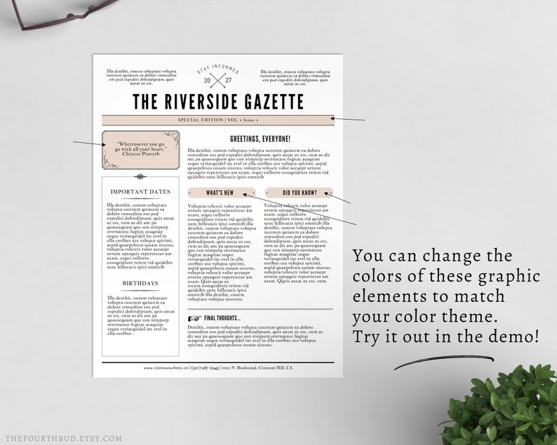 Organization or Office Newsletter Template Two Pages / Editable ...