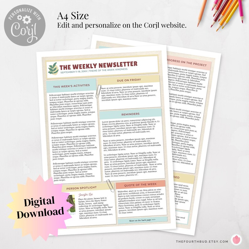 A4 Editable Class Newsletter Template Two Pages - Office, Organization ...