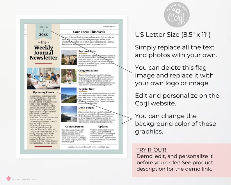Newsmagazine Newsletter Template Two Pages / Editable Family Reunion ...