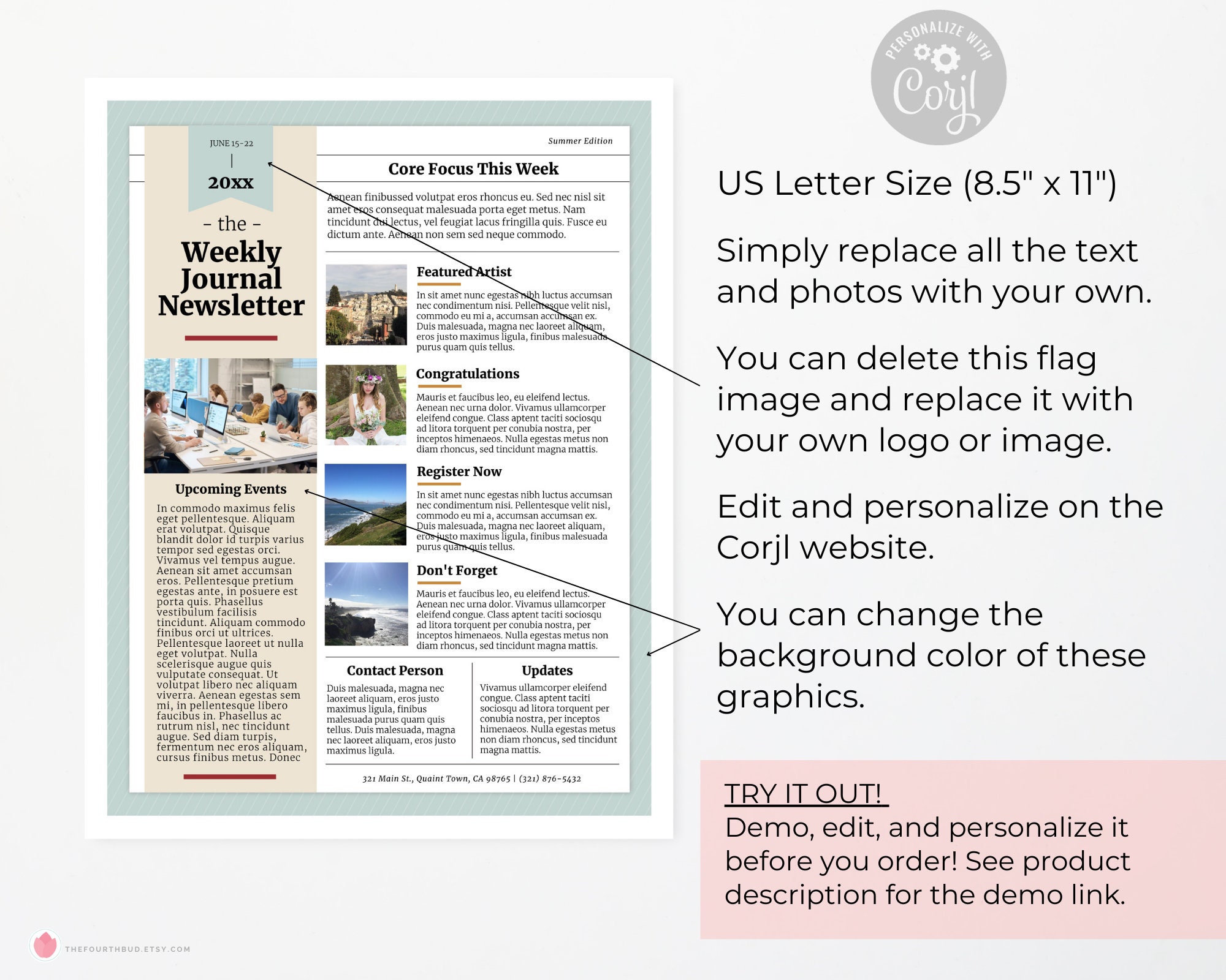 Newsmagazine Newsletter Template Two Pages / Editable Family Reunion ...