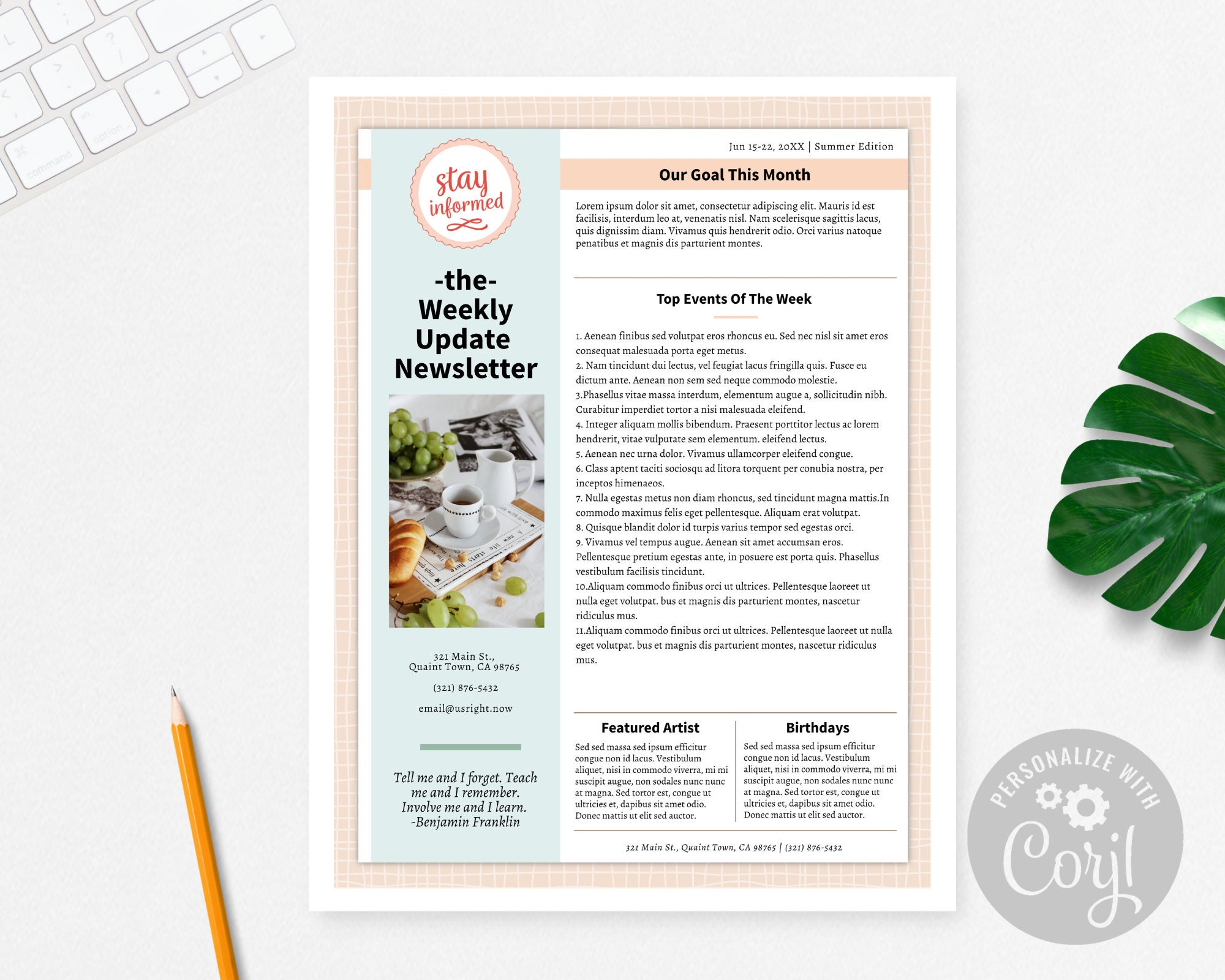 Beautiful, Fun Newsletter Template for Church, Organization, Family or ...