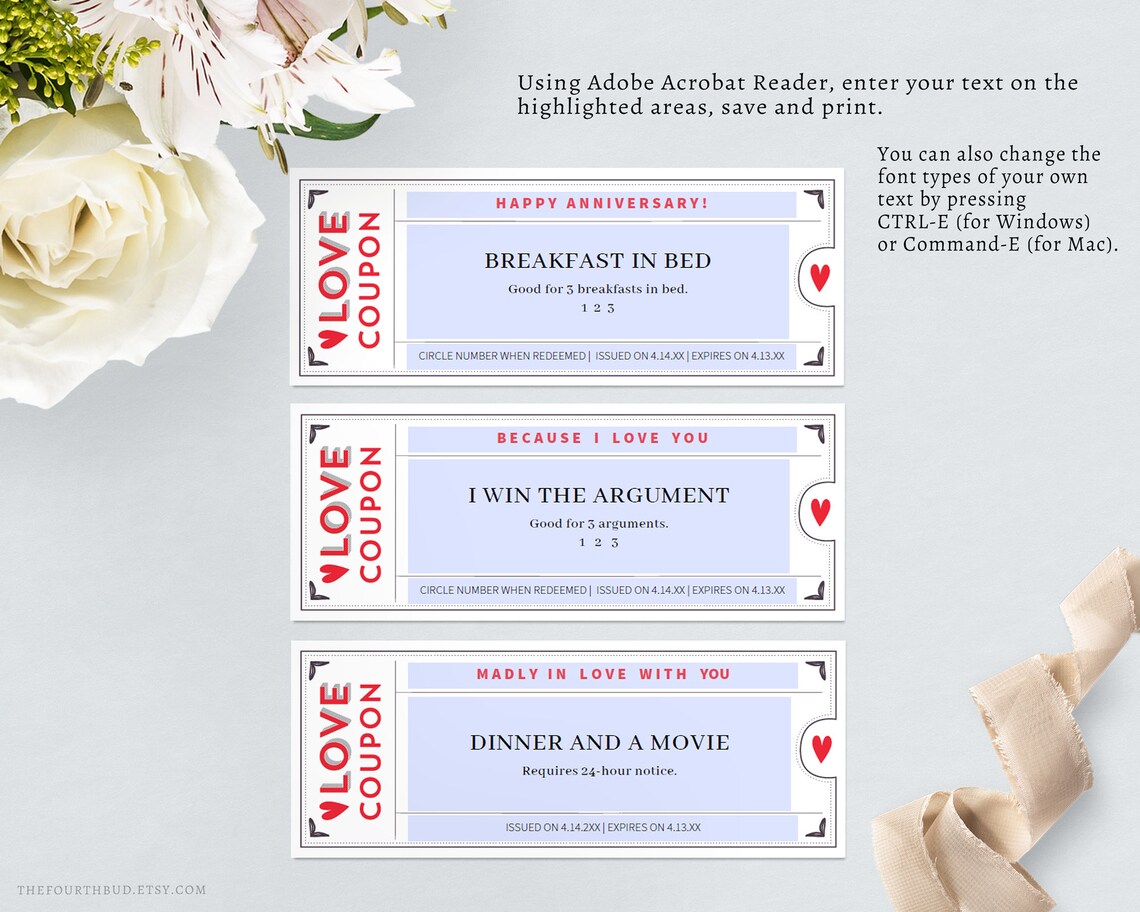 Love Coupons Template for an Anniversary or Birthday / DIY - Etsy