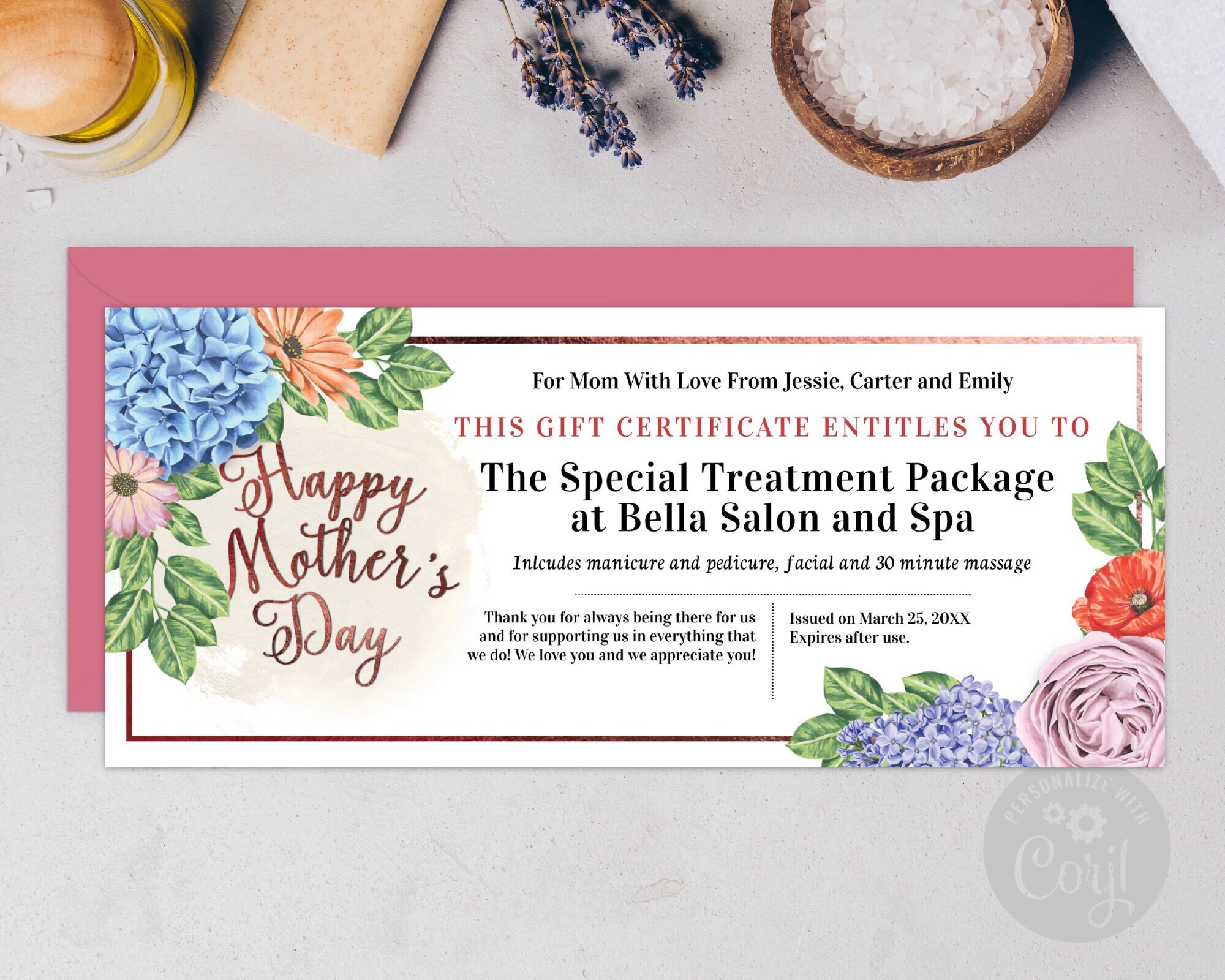 Editable Mother's Day Gift Certificate Template / Mothers Day Gift ...