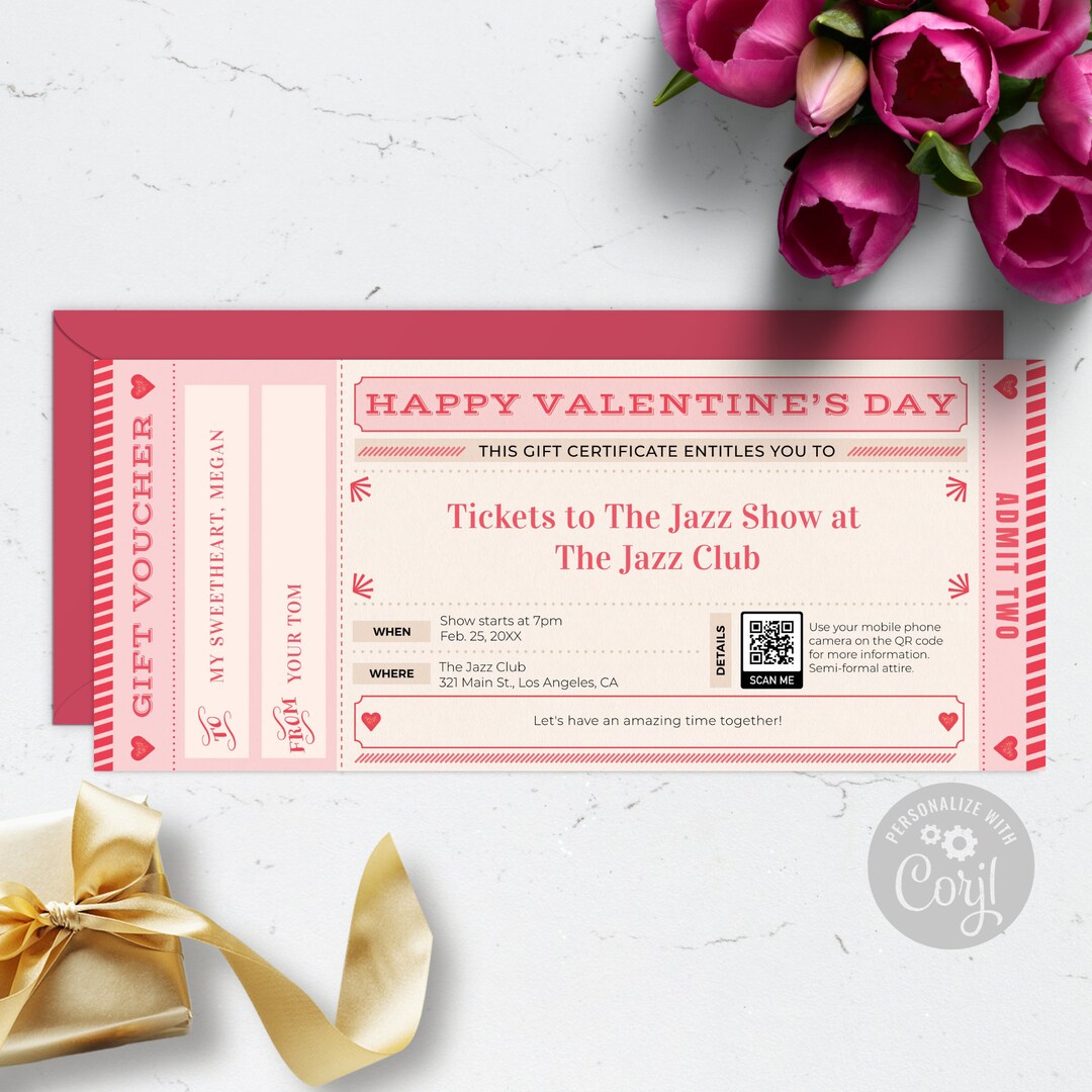 Editable Valentine's Day Event Ticket Voucher Template, Beautiful ...