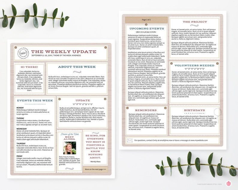 Editable Teacher Newsletter Template, Two Page Layout Class Weekly ...