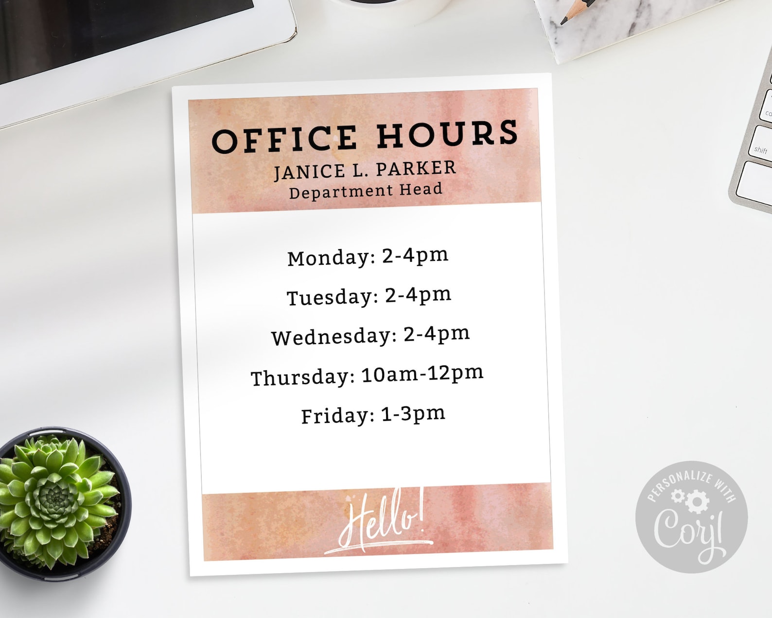 Editable Office Hours Door Sign Template - Schedule or Hours of ...