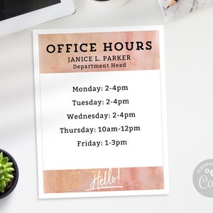 Editable Office Hours Door Sign Template - Schedule or Hours of ...