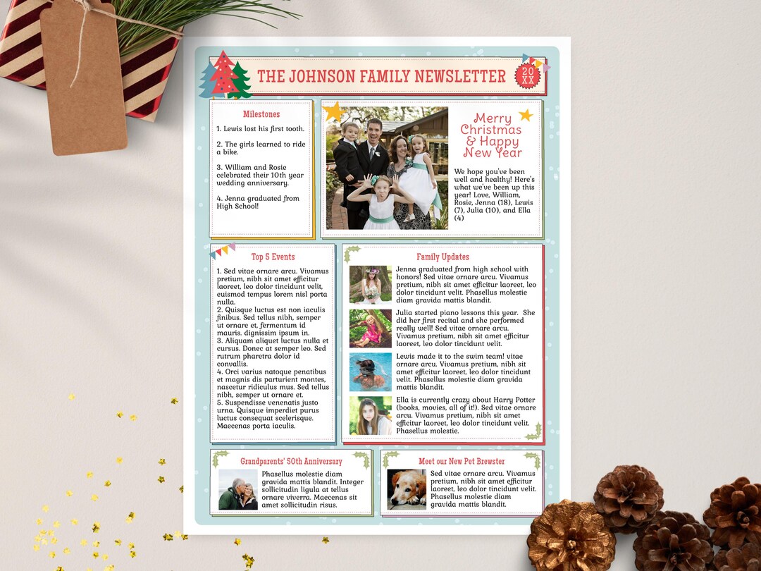 Editable Christmas Newsletter Template: Snowy Winter Family Year End ...