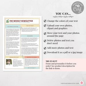 A4 Editable Class Newsletter Template Two Pages - Office, Organization ...