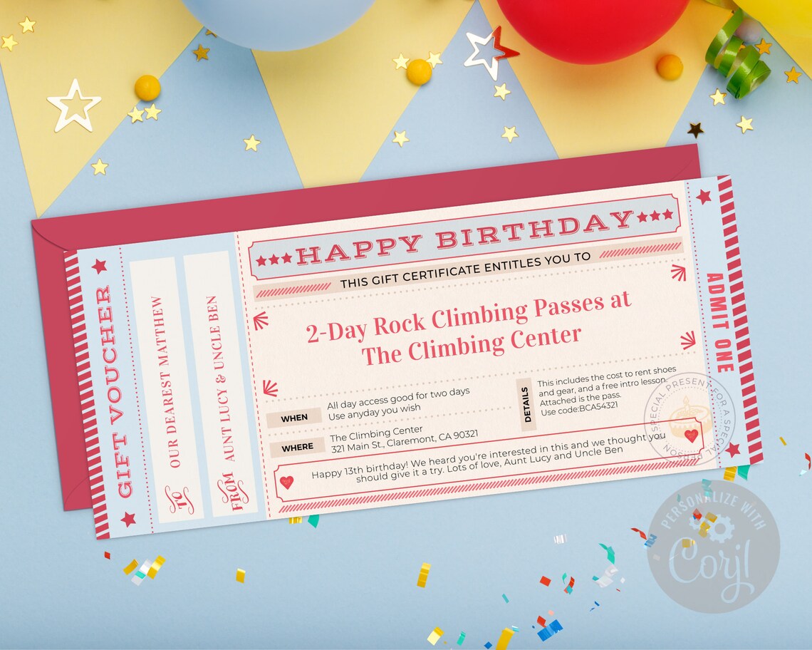 Fun Birthday Gift Voucher Template / Editable Event Ticket Voucher or ...