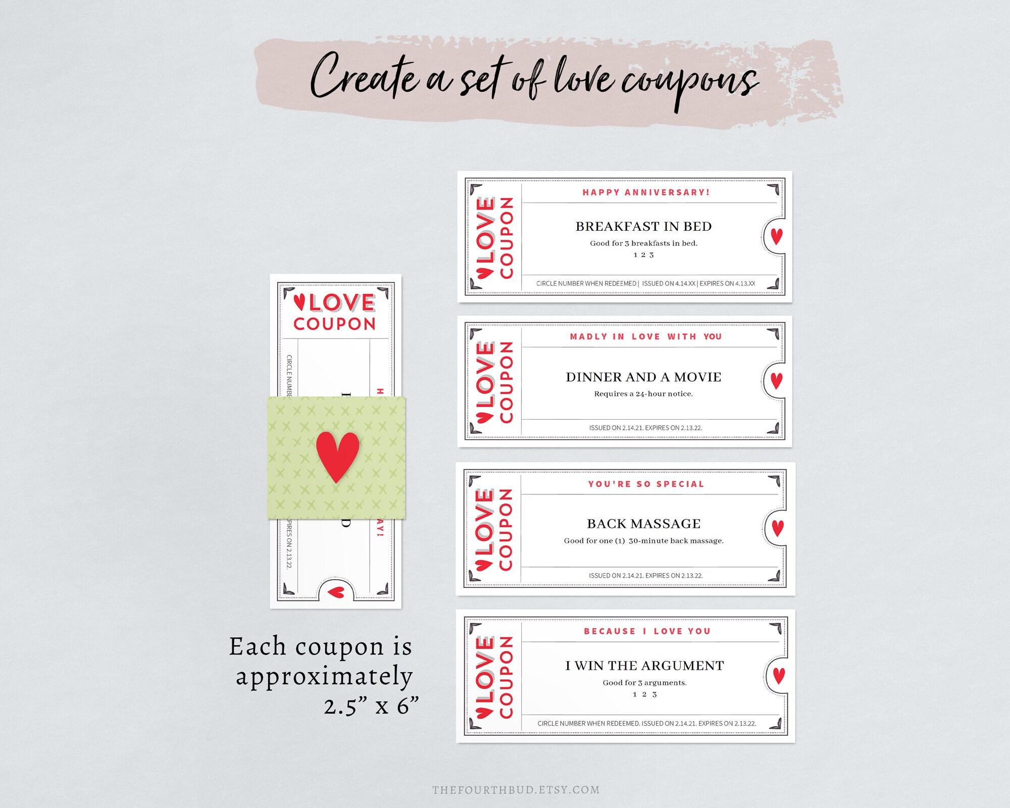 Love Coupons Template for an Anniversary or Birthday / DIY Printable ...