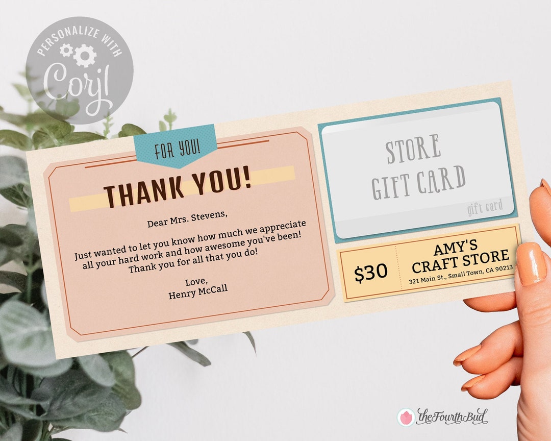 THANK YOU Gift Card Holder Template / Printable Gift Certificate ...